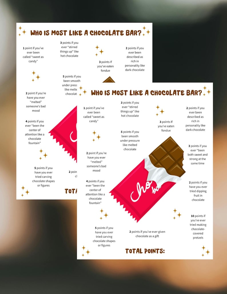 Who is Most Like a Chocolate Bar? Chocolate Bar Printable Game, Fun ...