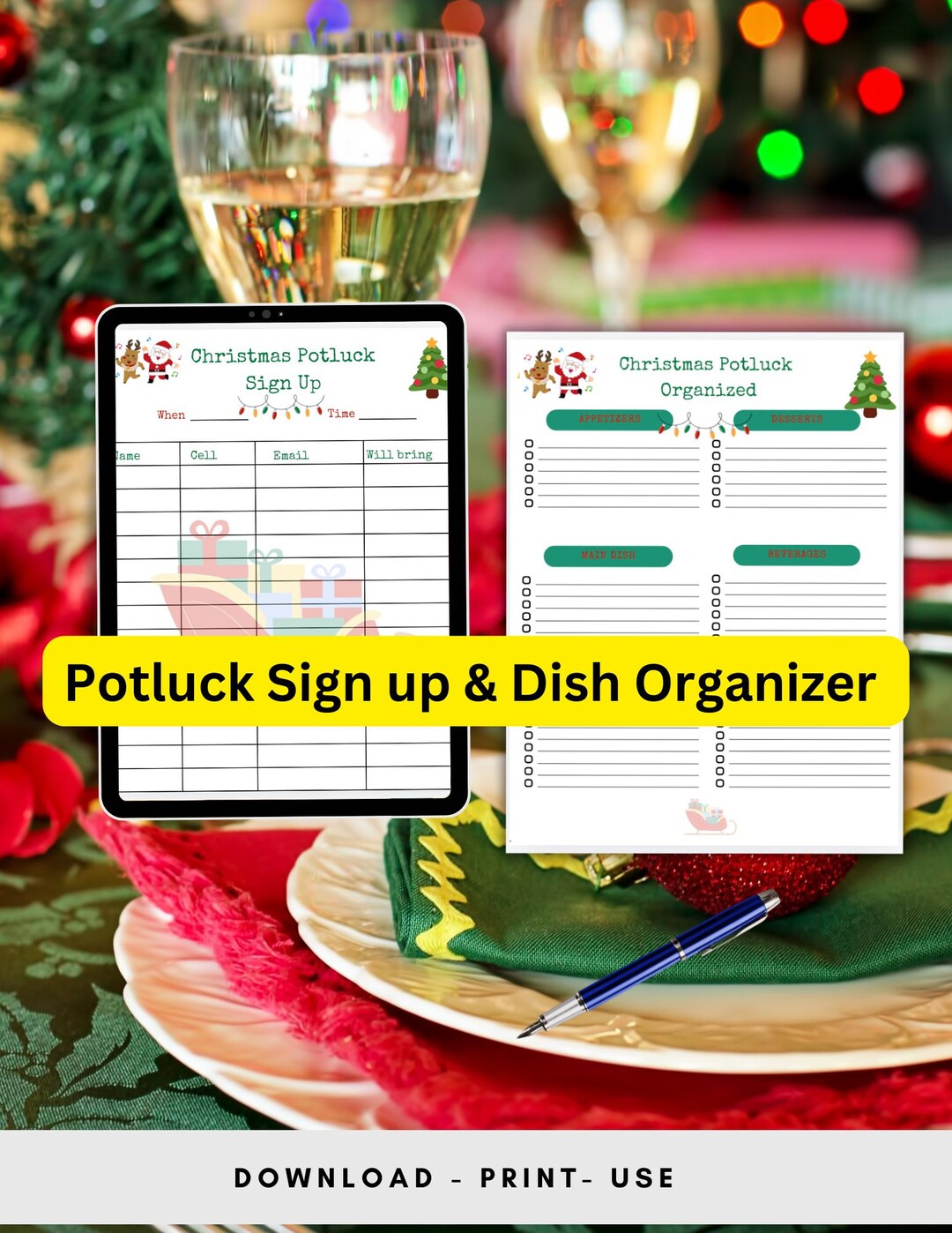 Printable Christmas Potluck Sign up Sheet for Family Get Togethers and ...