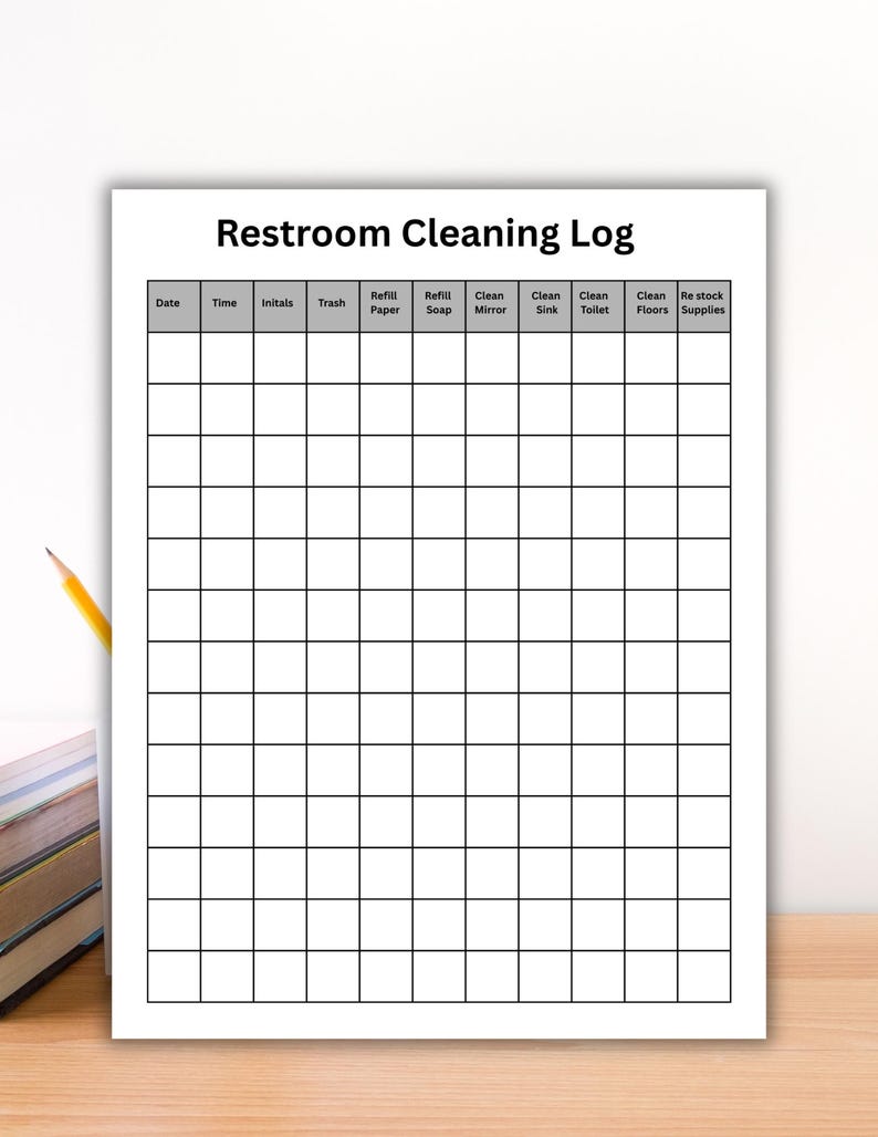 Restroom Cleaning Checklist,facility Maintenance Log,bathroom Cleaning ...