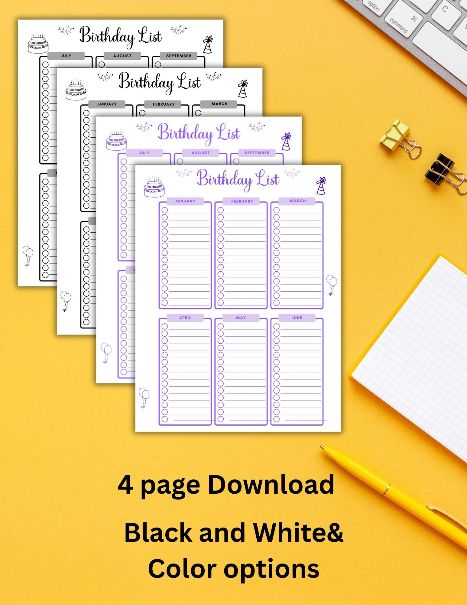 Printable Birthday Tracker: Undated Monthly Planner, Birthday Organizer ...