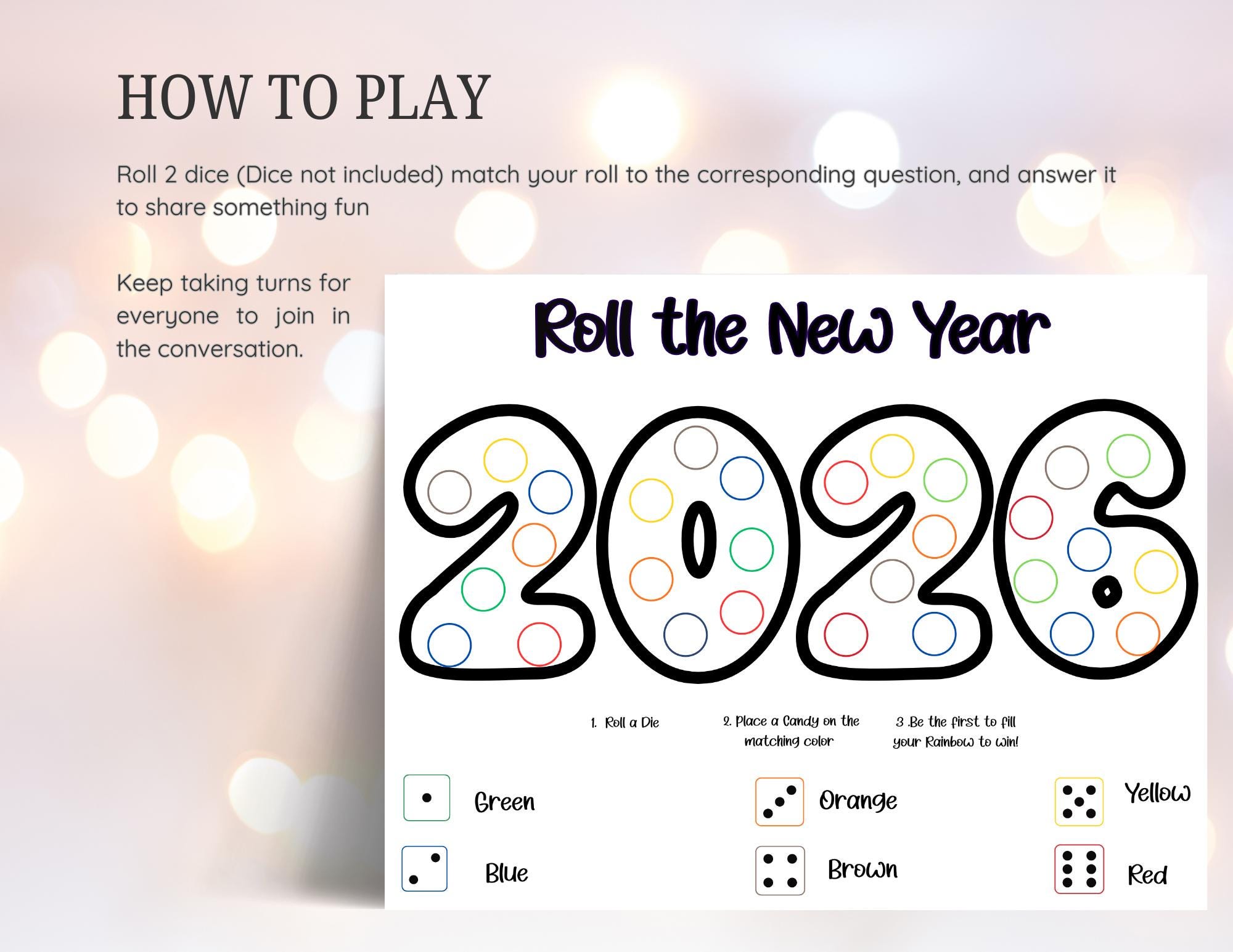 Roll the New Year Candy Dice Game,new Year's 2026 Game,fun Holiday Game ...