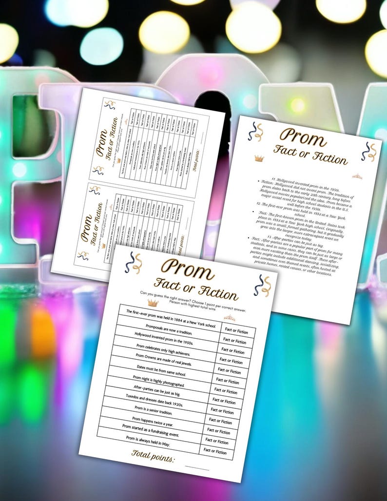 High School Prom Fact or Fiction, Prom Night Games, Printable Games for ...