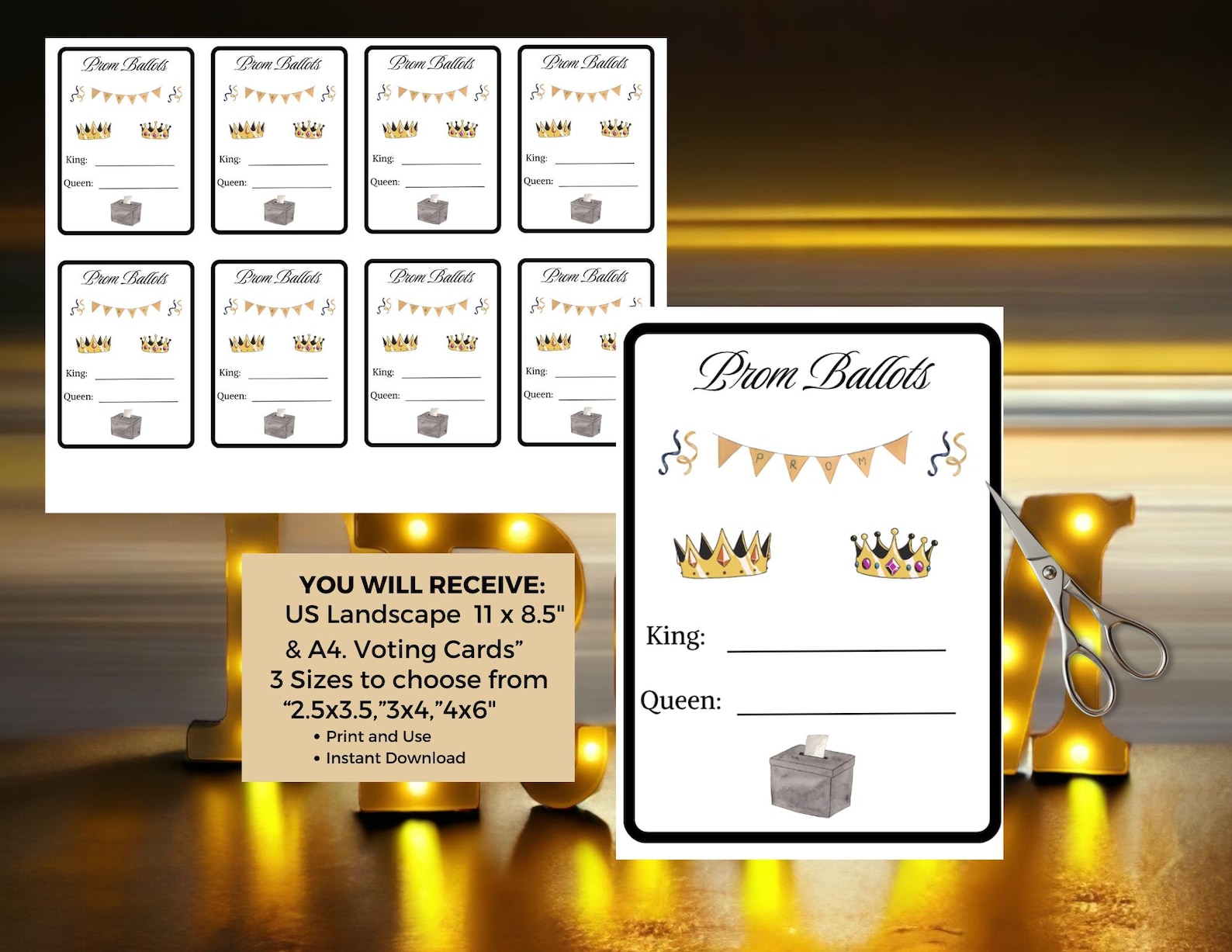 Prom King & Queen Voting Ballots: Printable Voting Cards (PDF), Prom ...