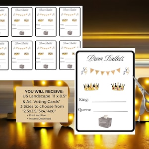 Prom King & Queen Voting Ballots: Printable Voting Cards (PDF), Prom ...