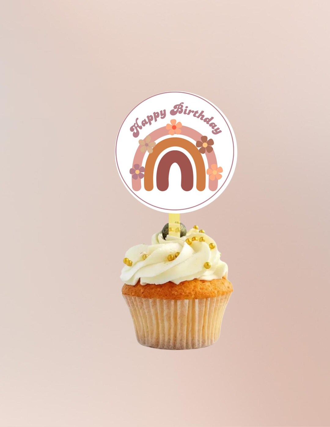 Boho Rainbow Cupcake Topper/cupcake Stickers, Boho Rainbow Birthday ...