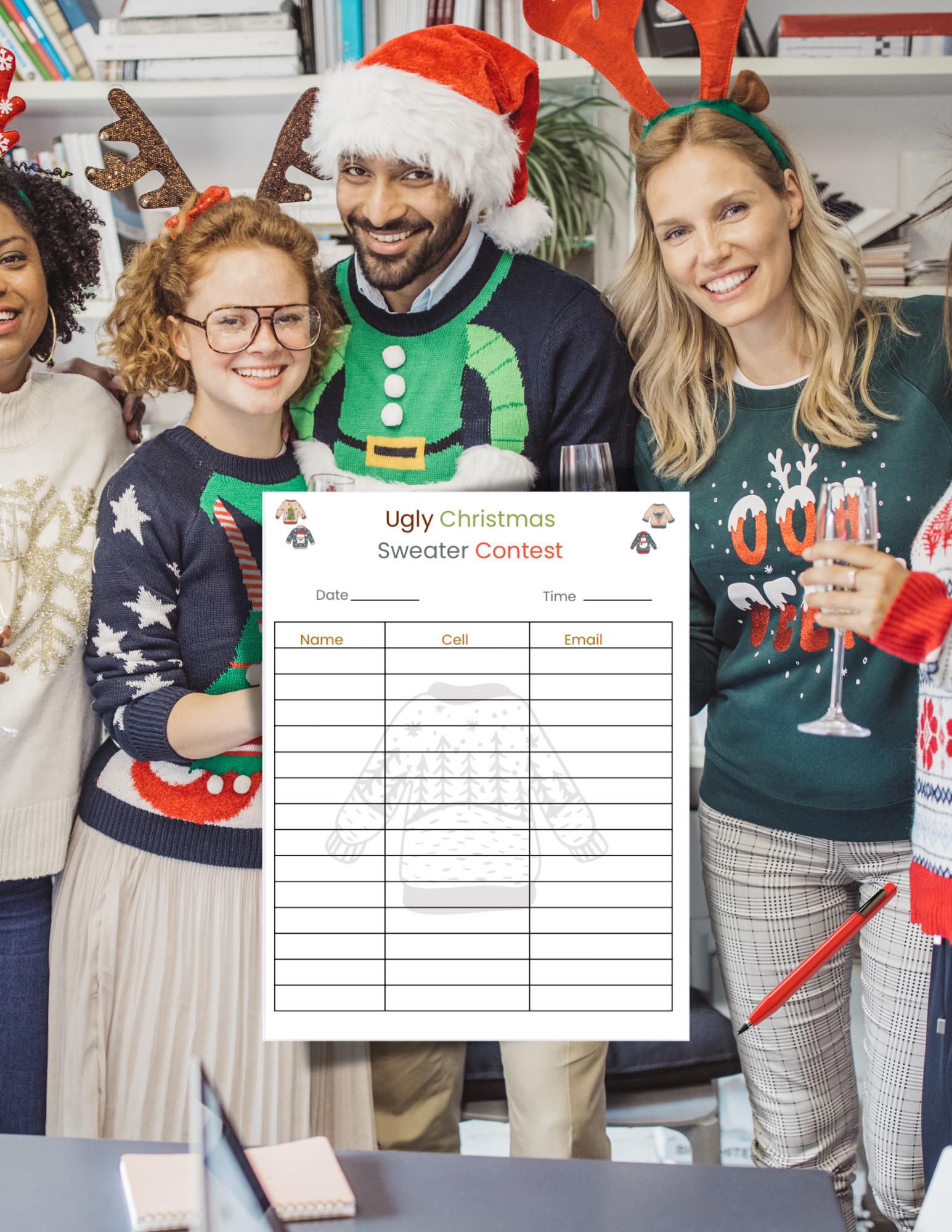 Printable Sign up Sheet for an Ugly Sweater Contest Contestant Sign up ...