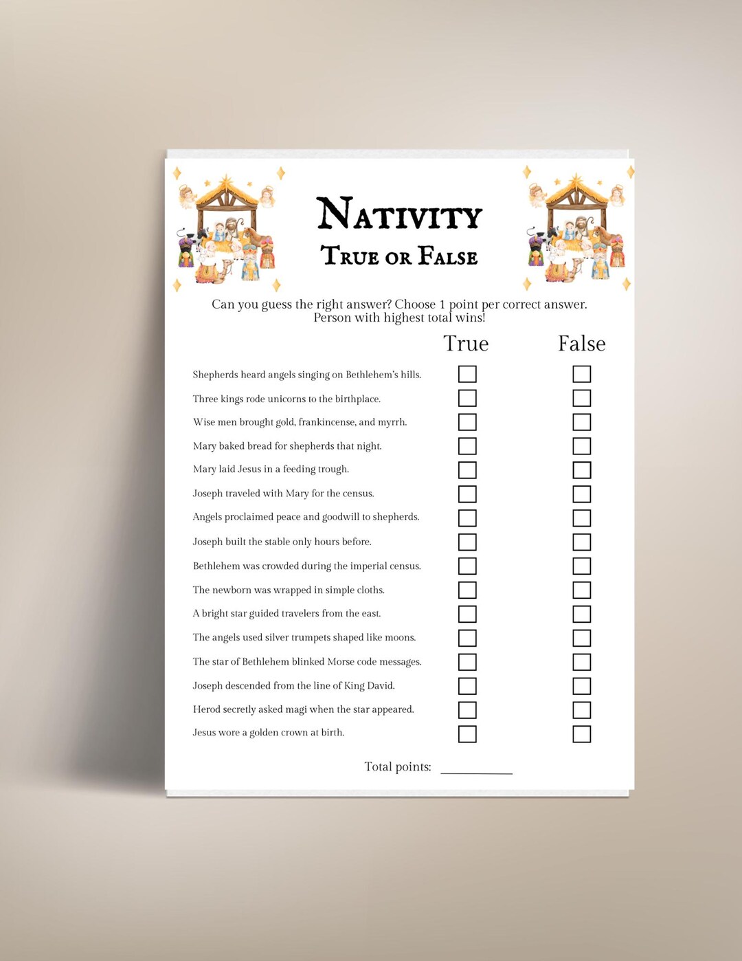 Nativity True or False Game,christmas Nativity True or False Game,faith ...
