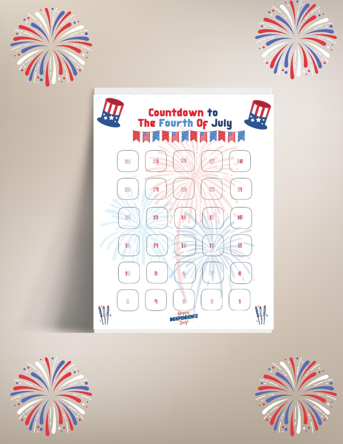 July 4th Countdown Calendar, Independence Day Countdown, Summer ...