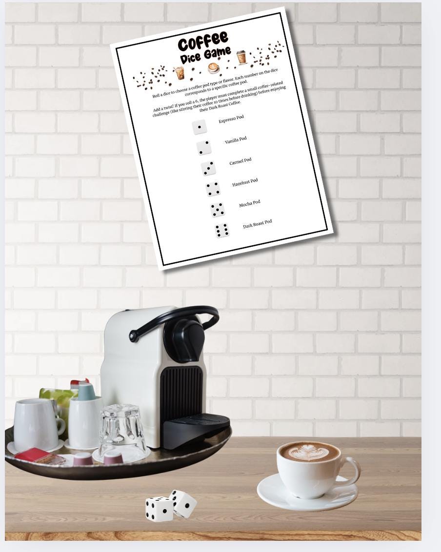 Coffee Dice Game,printable Coffee Party,fun Printable Café-themed Dice ...