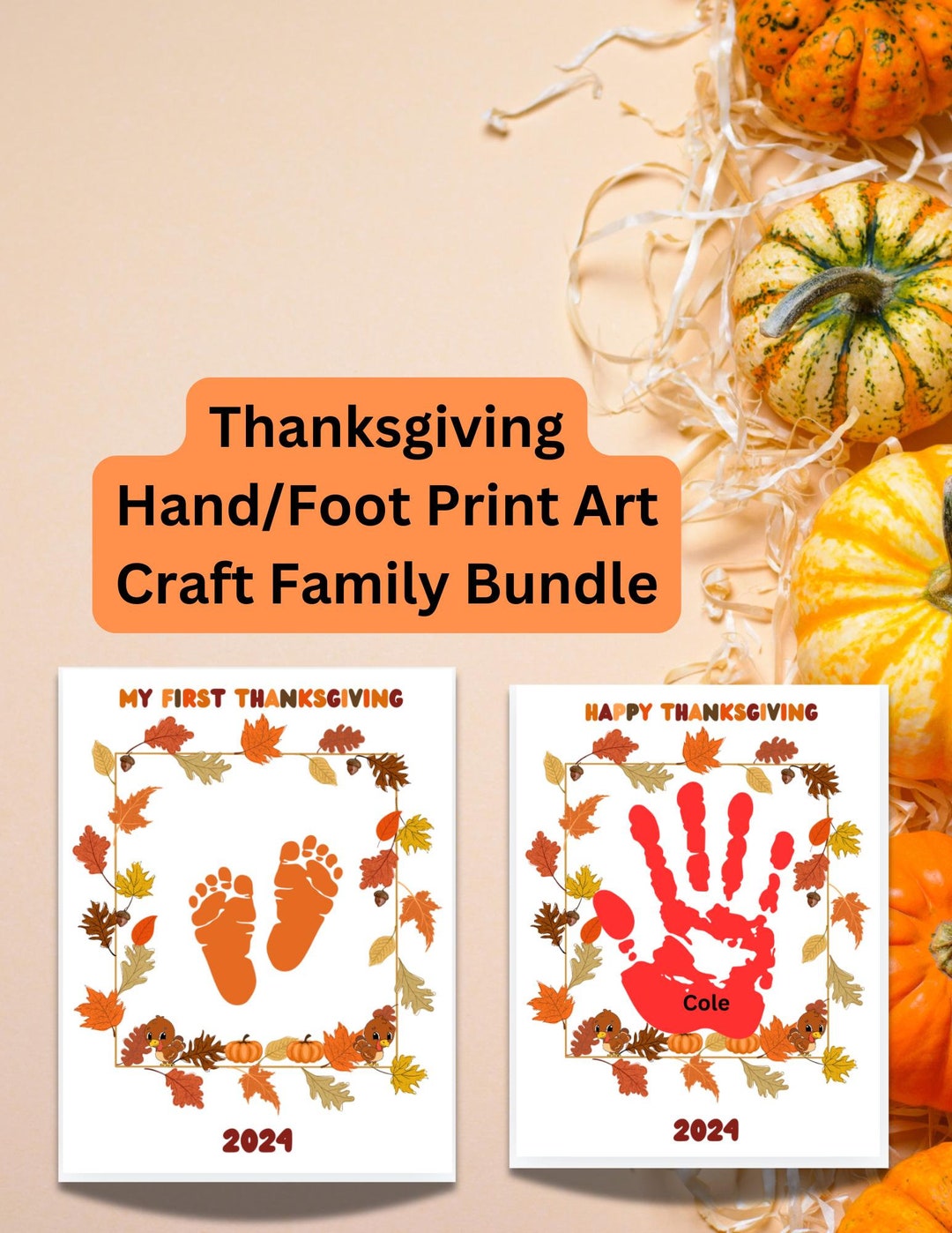 Thanksgiving Handprint Art Craft, Family Handprint Printable, Baby's ...