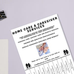 Printable Home Care Caregiver Advertisement Poster/tear Away Flyer for ...