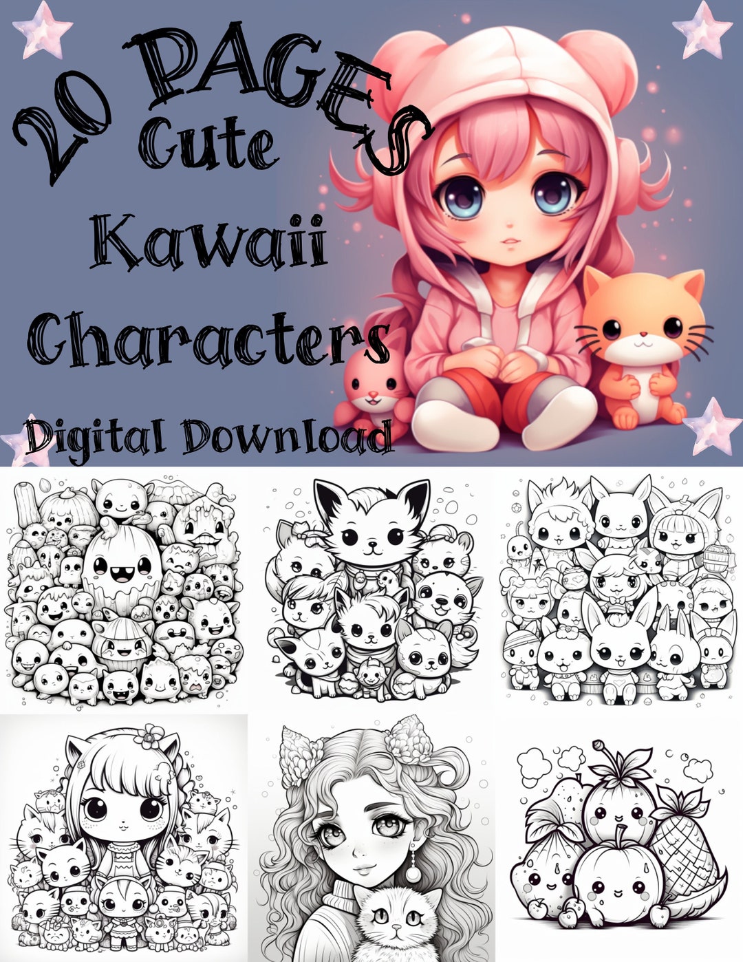 20 Cute Kawaii Coloring Pages Printable & Digital Coloring PDF - Etsy