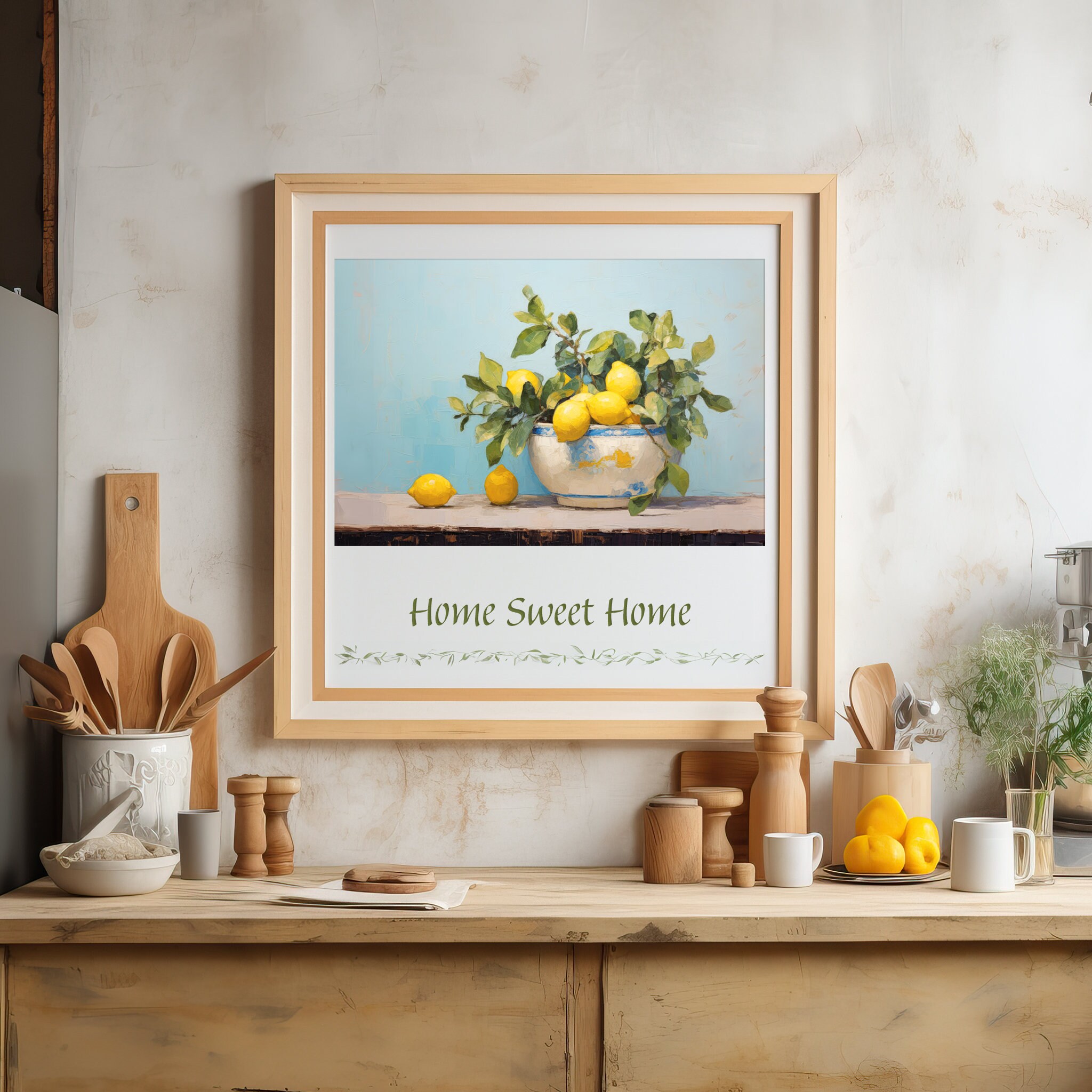 Citrus Wall Art Lemon Oil Painting Vintage Lemon Print Cozy Kitchen Art ...
