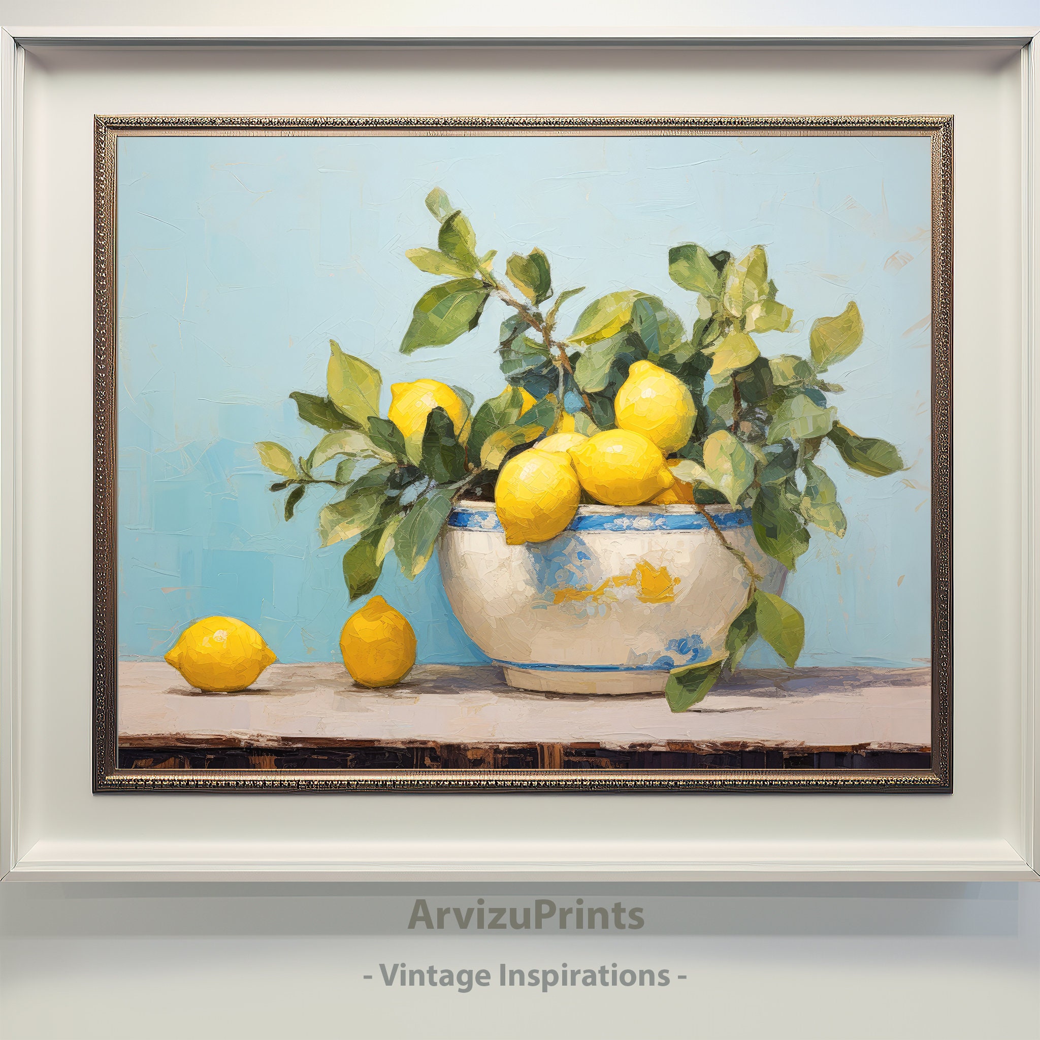 Citrus Wall Art Lemon Oil Painting Vintage Lemon Print Cozy Kitchen Art ...