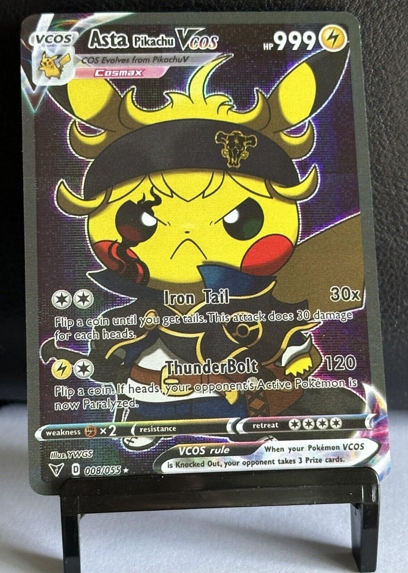 Pikachu Vcos cosplay Asta Black Clover Holo Custom Made Pokemon Card - Etsy