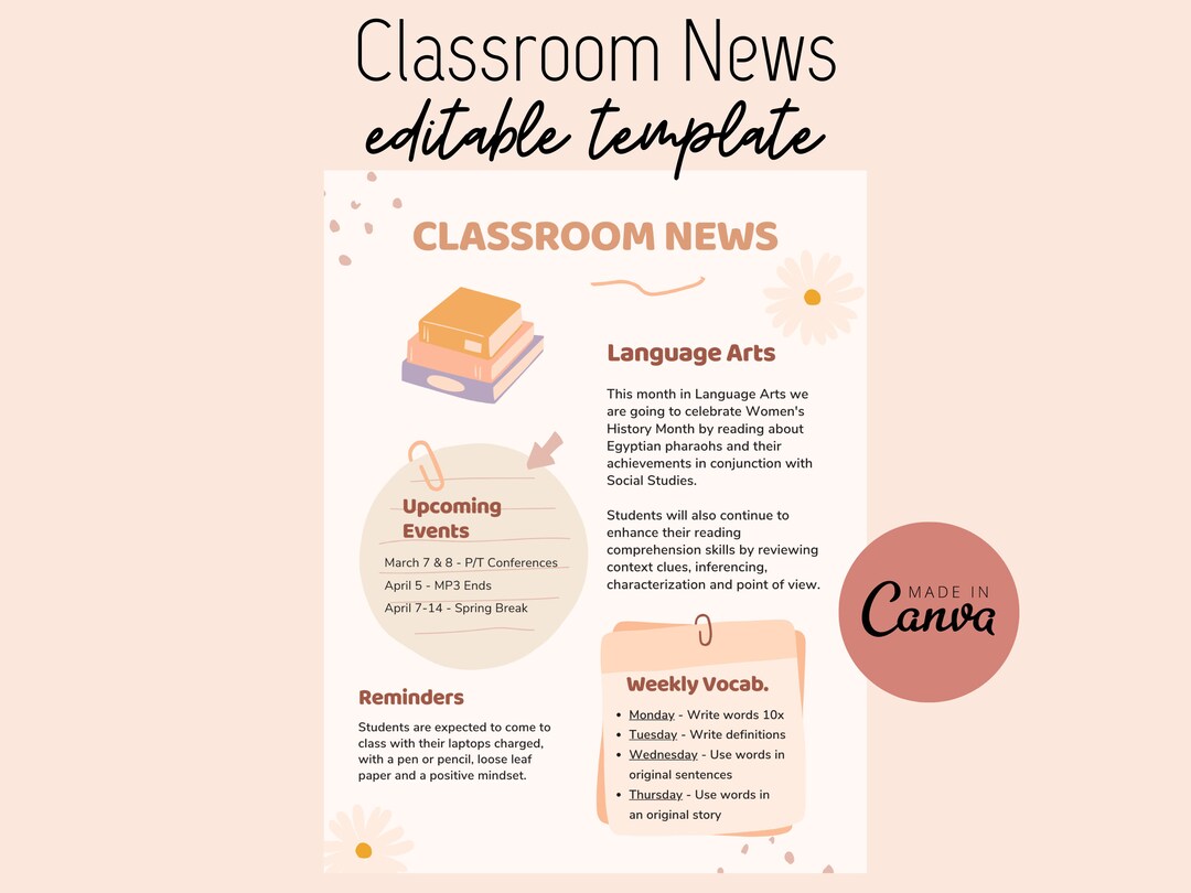 Classroom News Template - Etsy