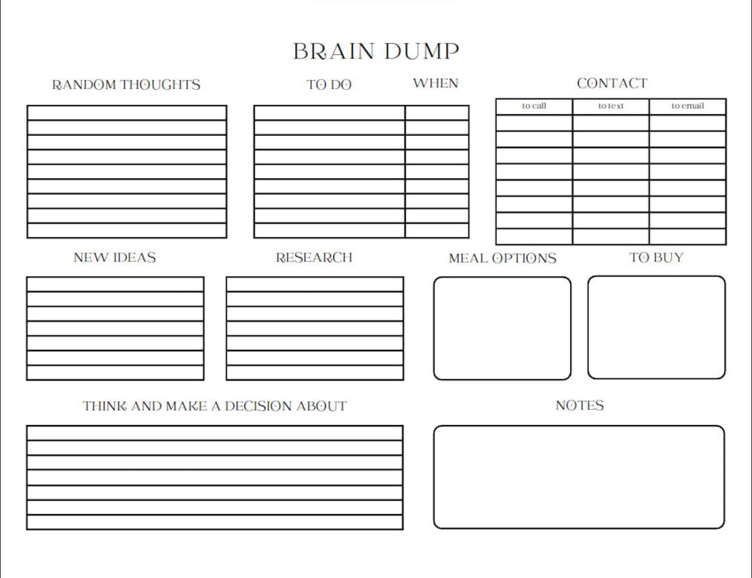Brain Dump Landscape, Thought Organizer, Organization Planner, Thought ...