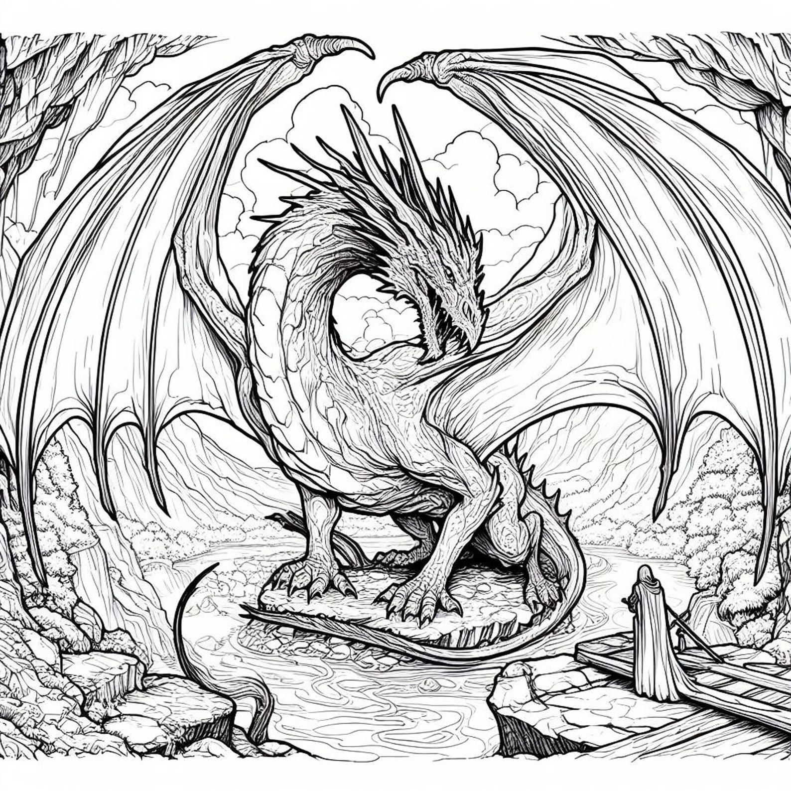 Dragon Coloring Pages, 50 Dragons to Color. Fantasy, Adults and Kids ...