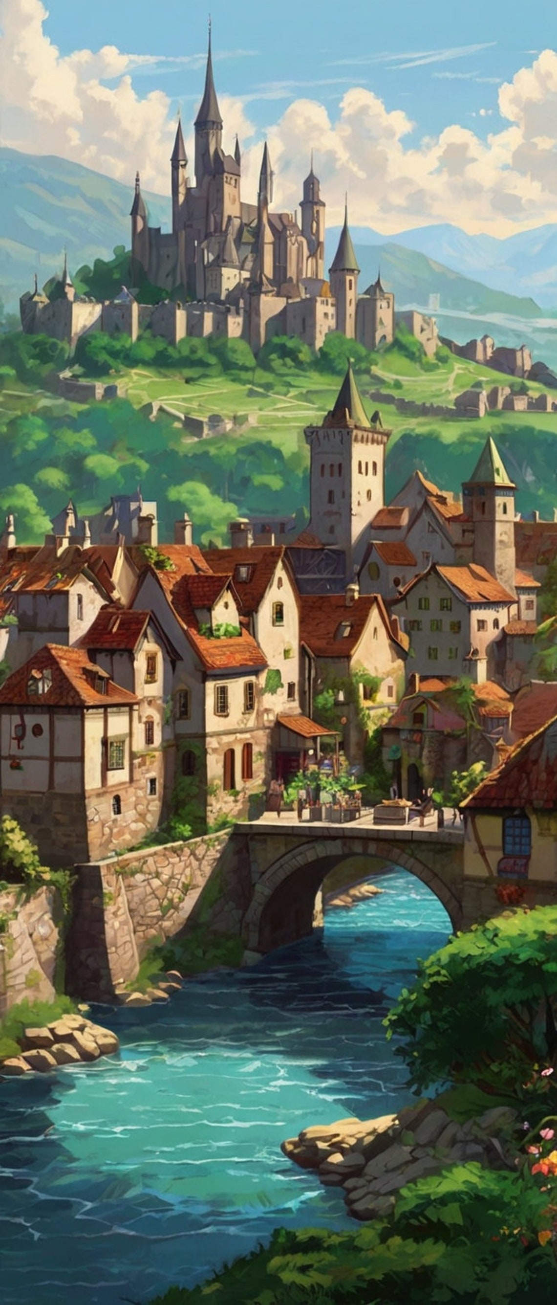 52 Town, Tower, Castle, Cozy Colorful Village, Mobile Phone, Iphone ...