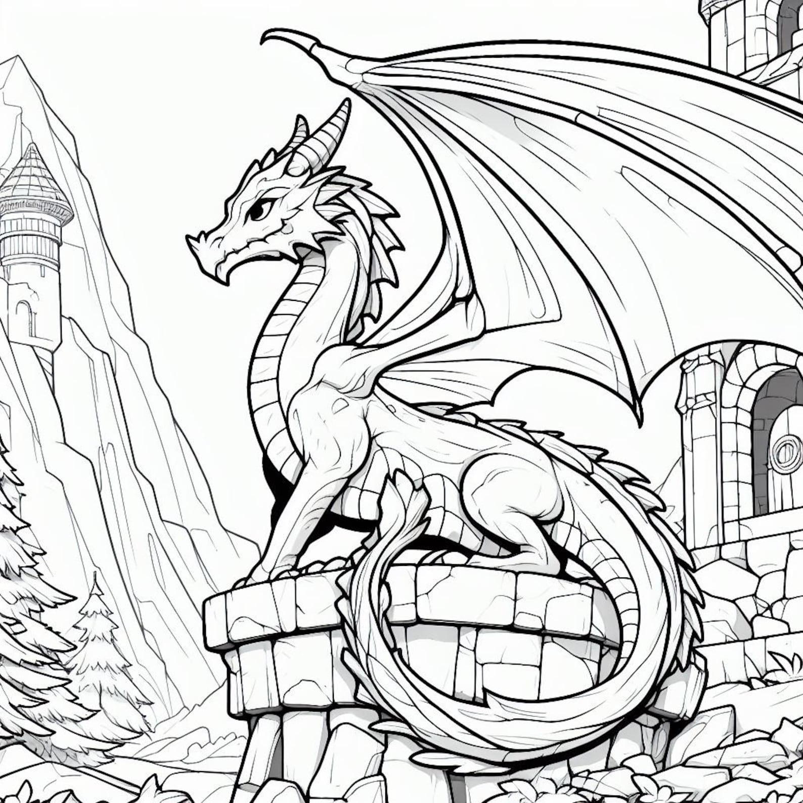 Dragon Coloring Pages, 50 Dragons to Color. Fantasy, Adults and Kids ...
