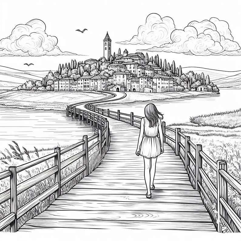 50 Rural Coloring Pages Fun to Color, for All Ages, Rural Landscapes ...