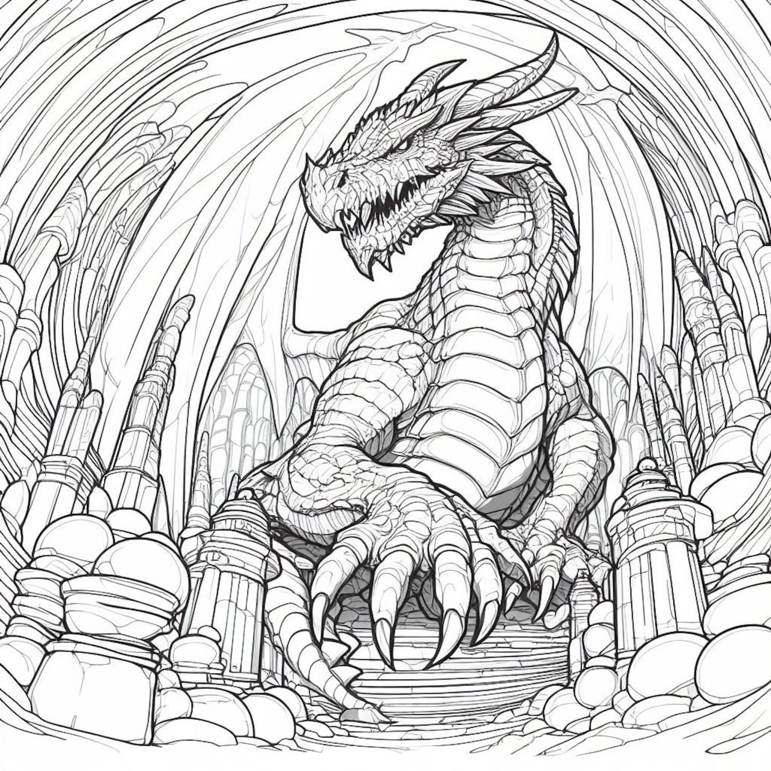 Dragon Coloring Pages, 50 Dragons to Color. Fantasy, Adults and Kids ...