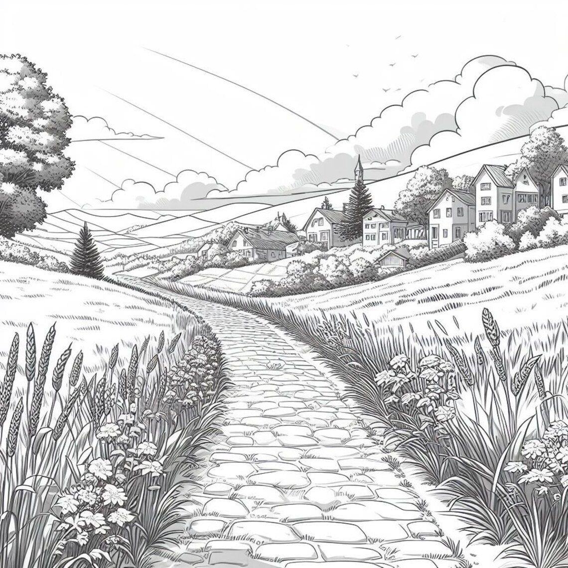 50 Rural Coloring Pages Fun to Color, for All Ages, Rural Landscapes ...