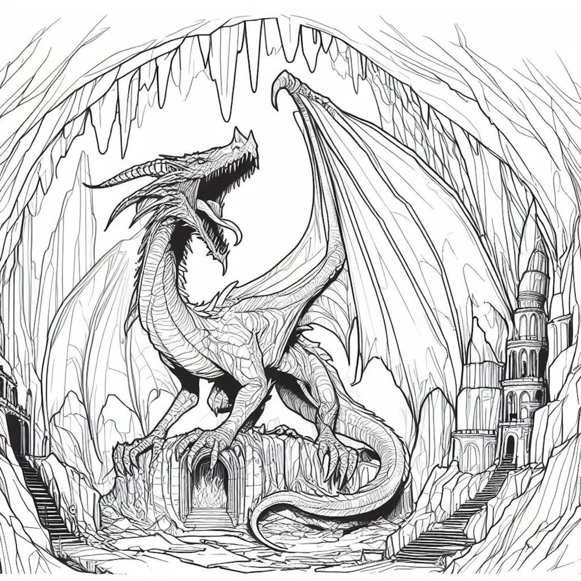 Dragon Coloring Pages, 50 Dragons to Color. Fantasy, Adults and Kids ...