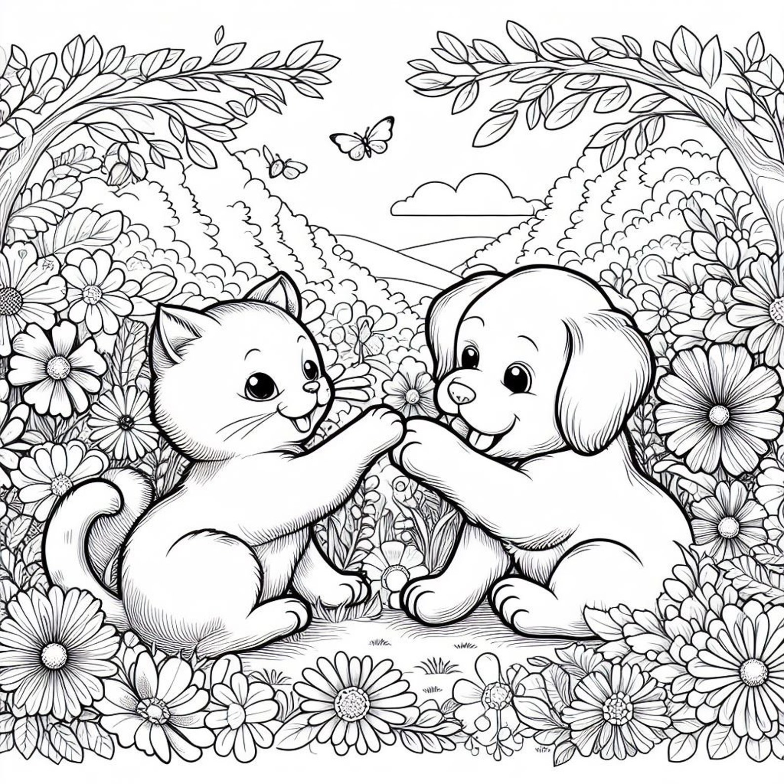 Puppies and Kittens Coloring Pages, for Children of All Ages. Instant ...