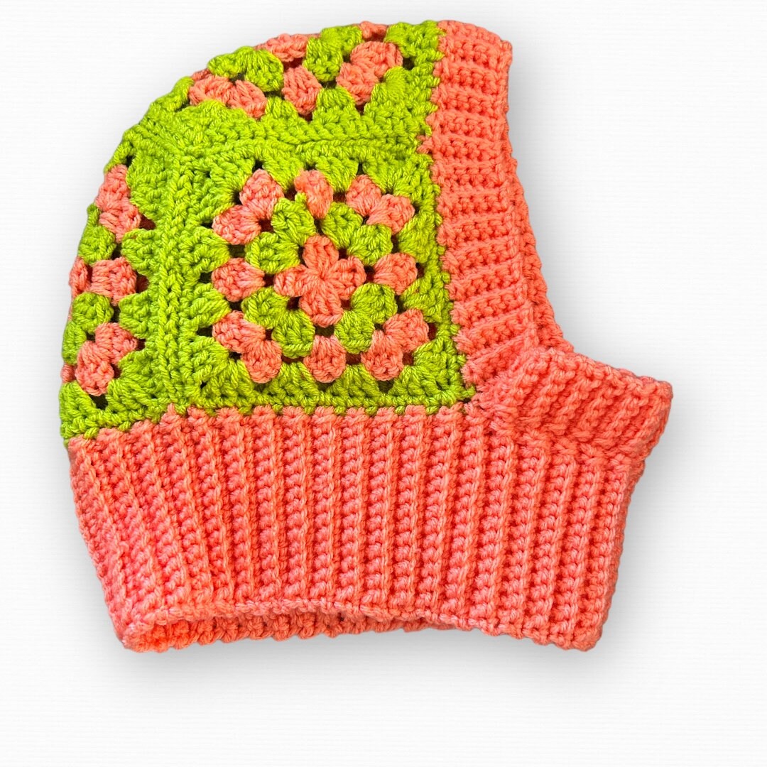 Dopamine Dressing Winter Granny Square Balaclava Hood Vintage Inspired ...