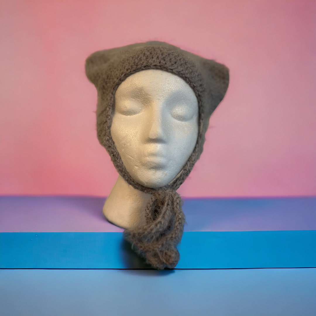 Pixie Kitty Cat Bonnet Handmade Crochet Fuzzy Winter Warm - Etsy