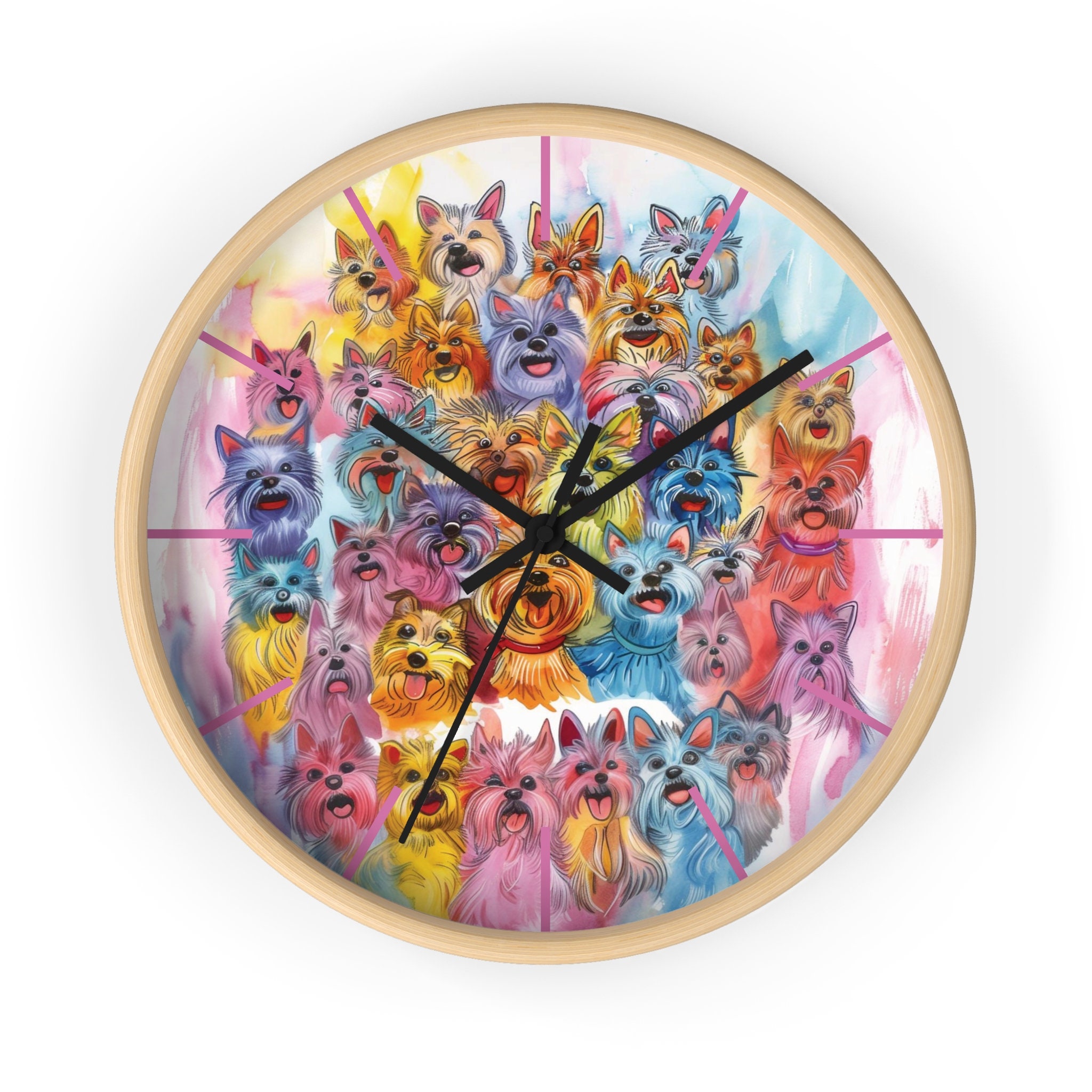 Whimsical Yorkie Wall Clock - Full of Happy Yorkies - Etsy