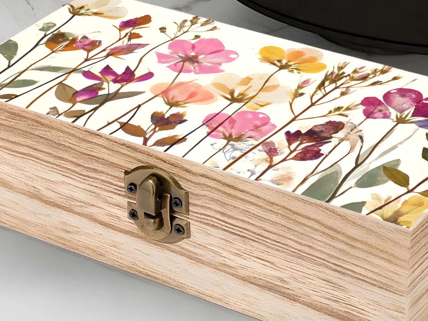 Wildflower Keepsake Box: Floral Wooden Jewelry Storage, Cottagecore ...