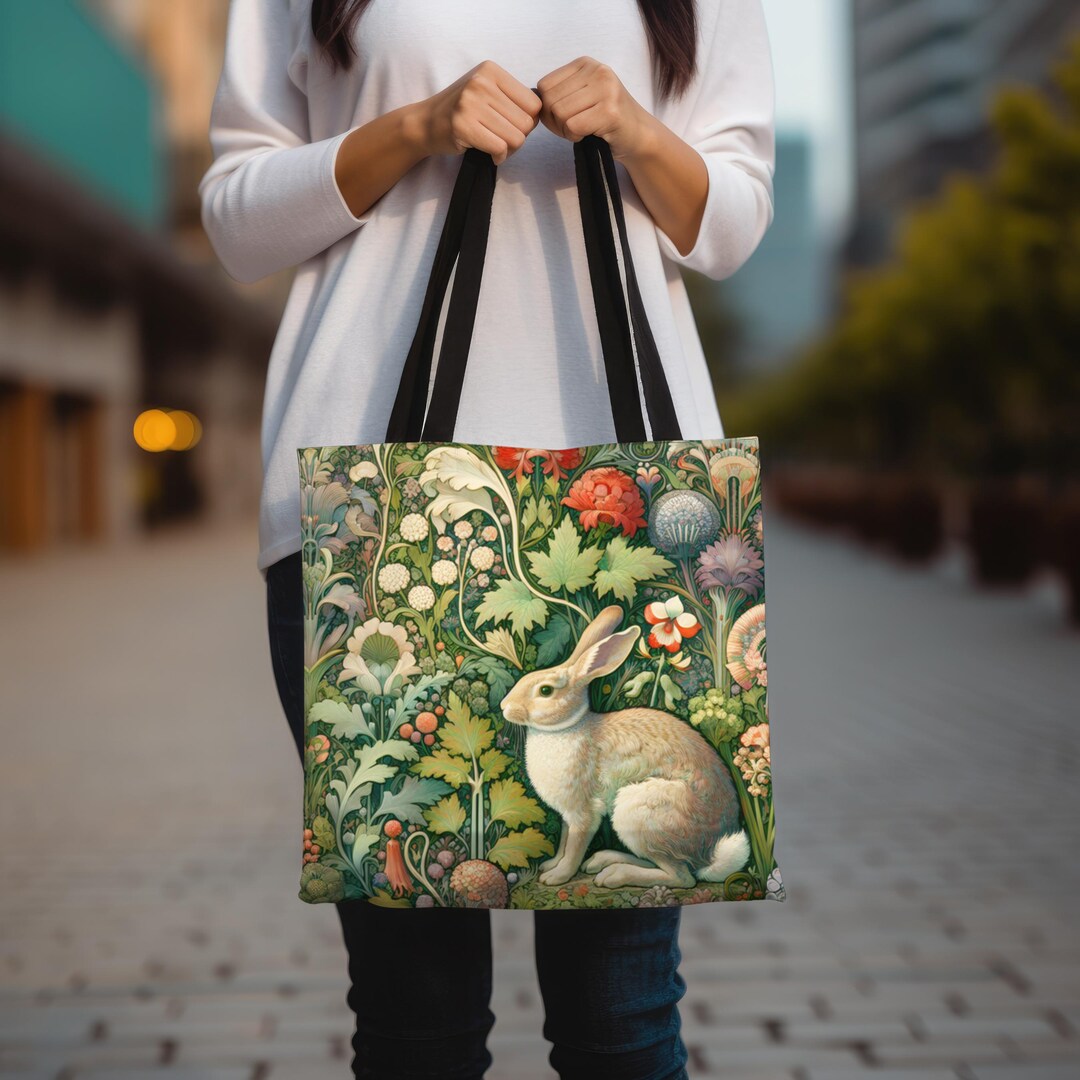 Bunny Floral Tote Bag: Vintage William Morris Style Rabbit Handbag - Etsy