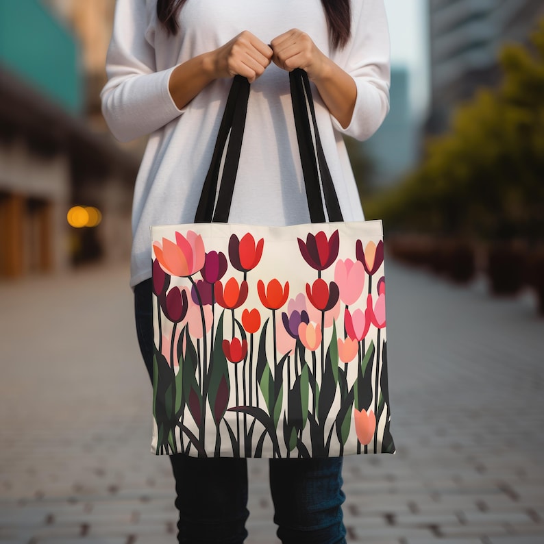 Tulip Floral Tote Bag for Women, Stylish and Durable Polyester Beach ...