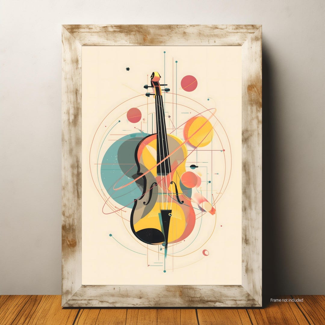 Abstract Violin Art Print With Celestial Geometry and Retro Modern ...