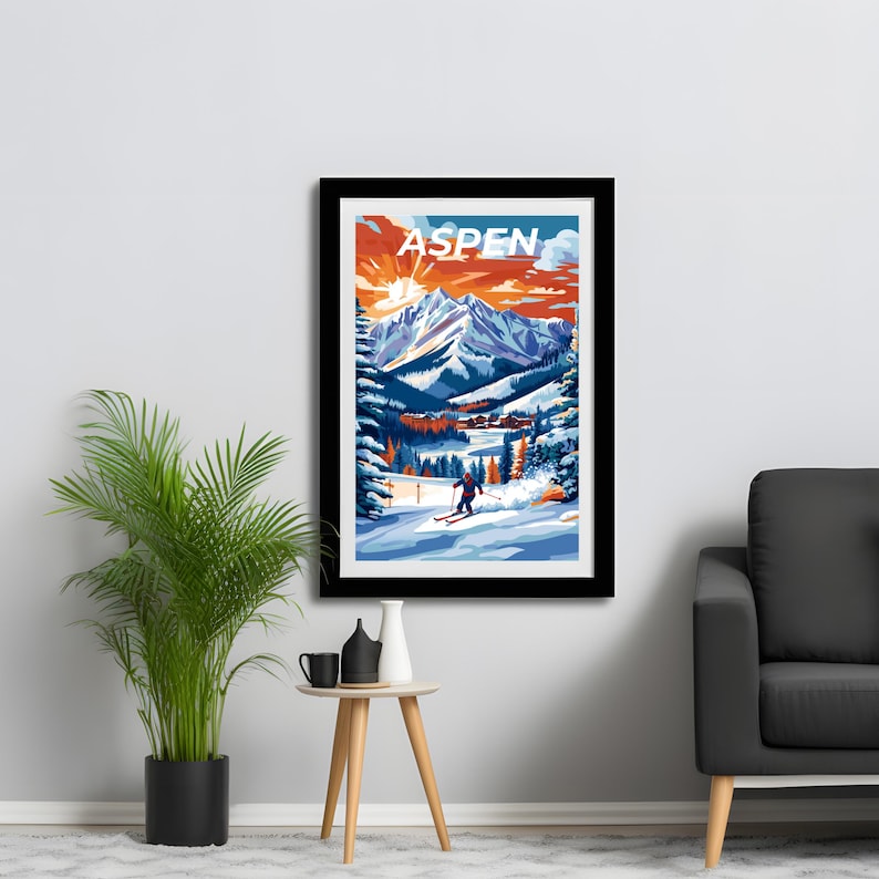 Aspen Colorado Ski Poster, 1950s Winter Resort Wall Art, Retro Skiing ...