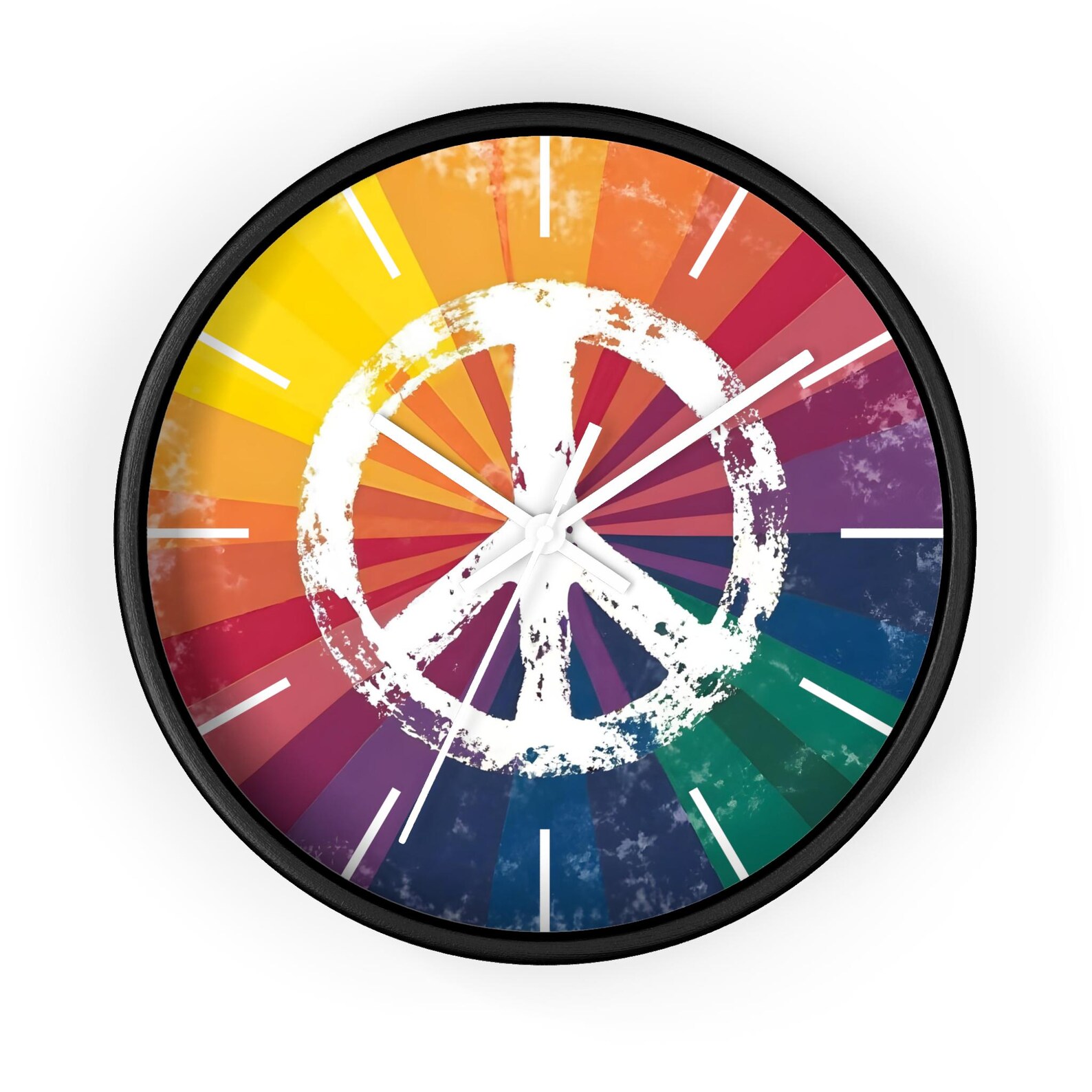Colorful Peace Sign Wall Clock on Tie Dye Background, Peace All the ...