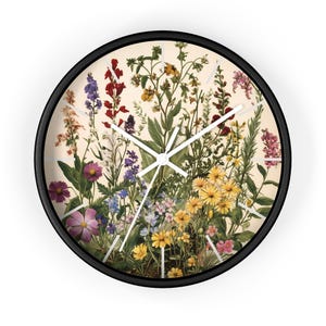 Vintage Look Botanical Wall Clock - Herbs and Flowers Home Decor ...