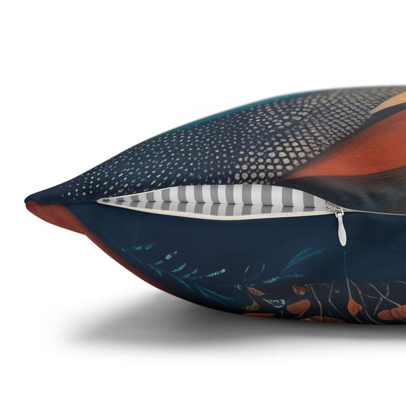 Abstract Feather Throw Pillow Cover, Boho Cushion Cover in Teal and ...