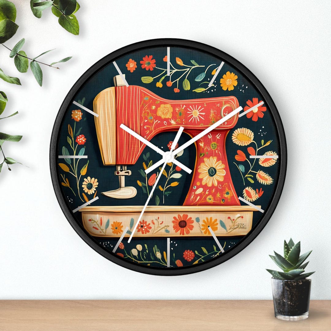 Vintage Sewing Machine Wall Clock for Embroiderers - Unique Embroidery ...