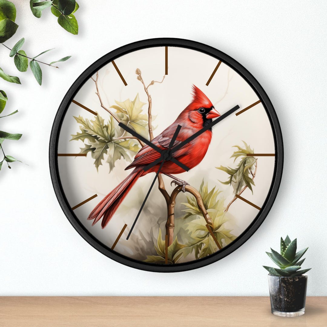 Rustic Red Cardinal Print Clock - Symbol of Joy and Good Fortune ...