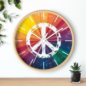Colorful Peace Sign Wall Clock on Tie Dye Background, Peace All the ...