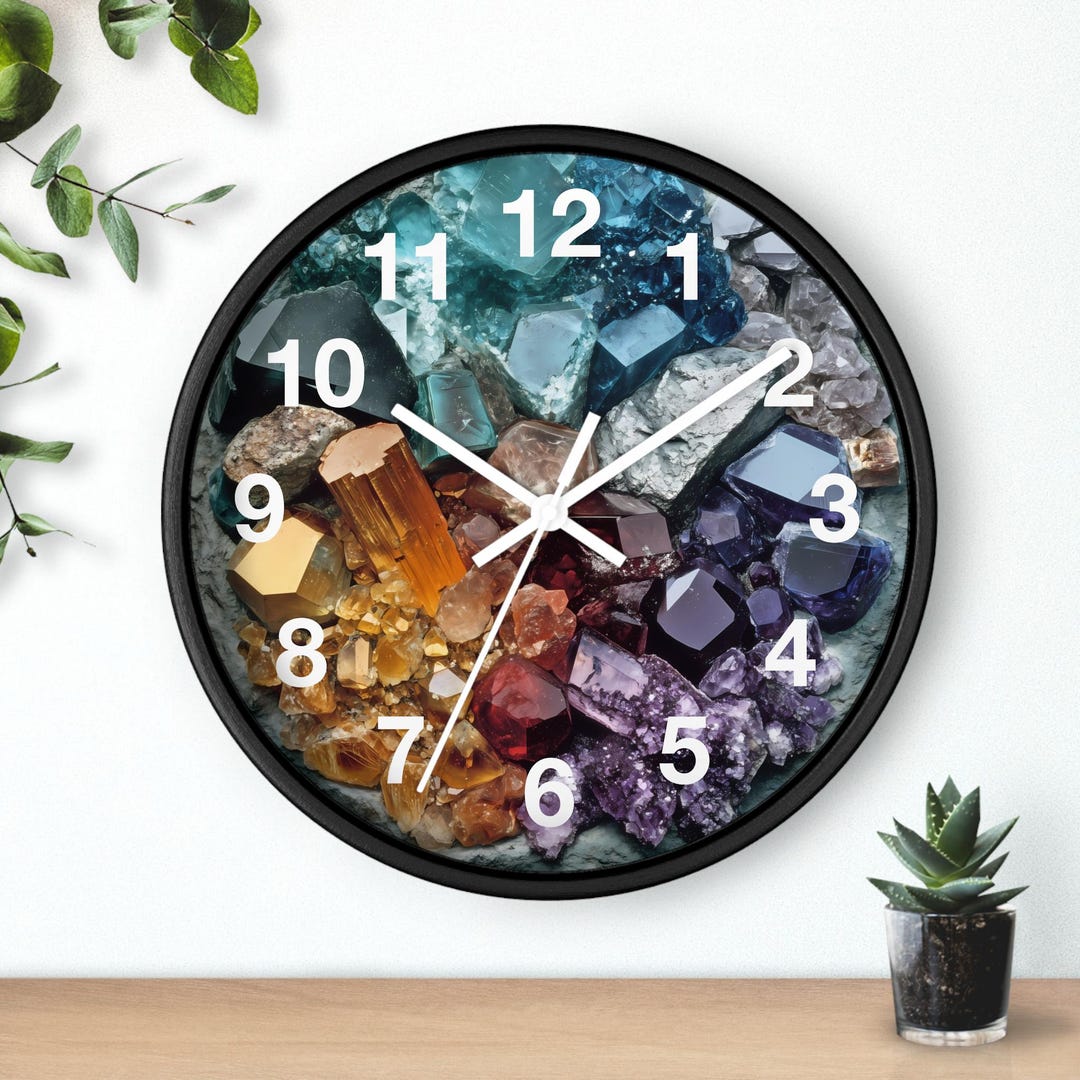 Colorful Gemstone Wall Clock for Mineral Lovers - Unique Crystal Design ...