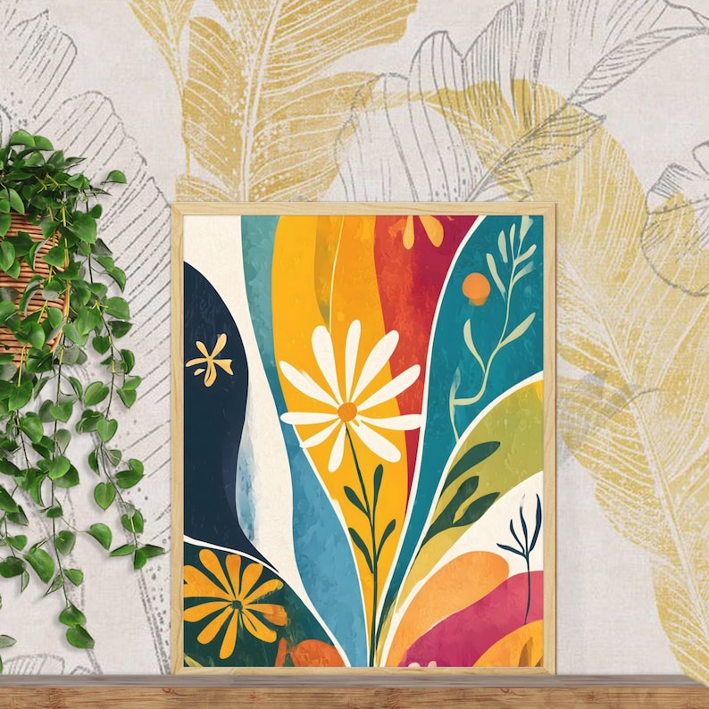 Groovy 60s Daisy Wall Art Print, Retro Midcentury Flower Poster With ...