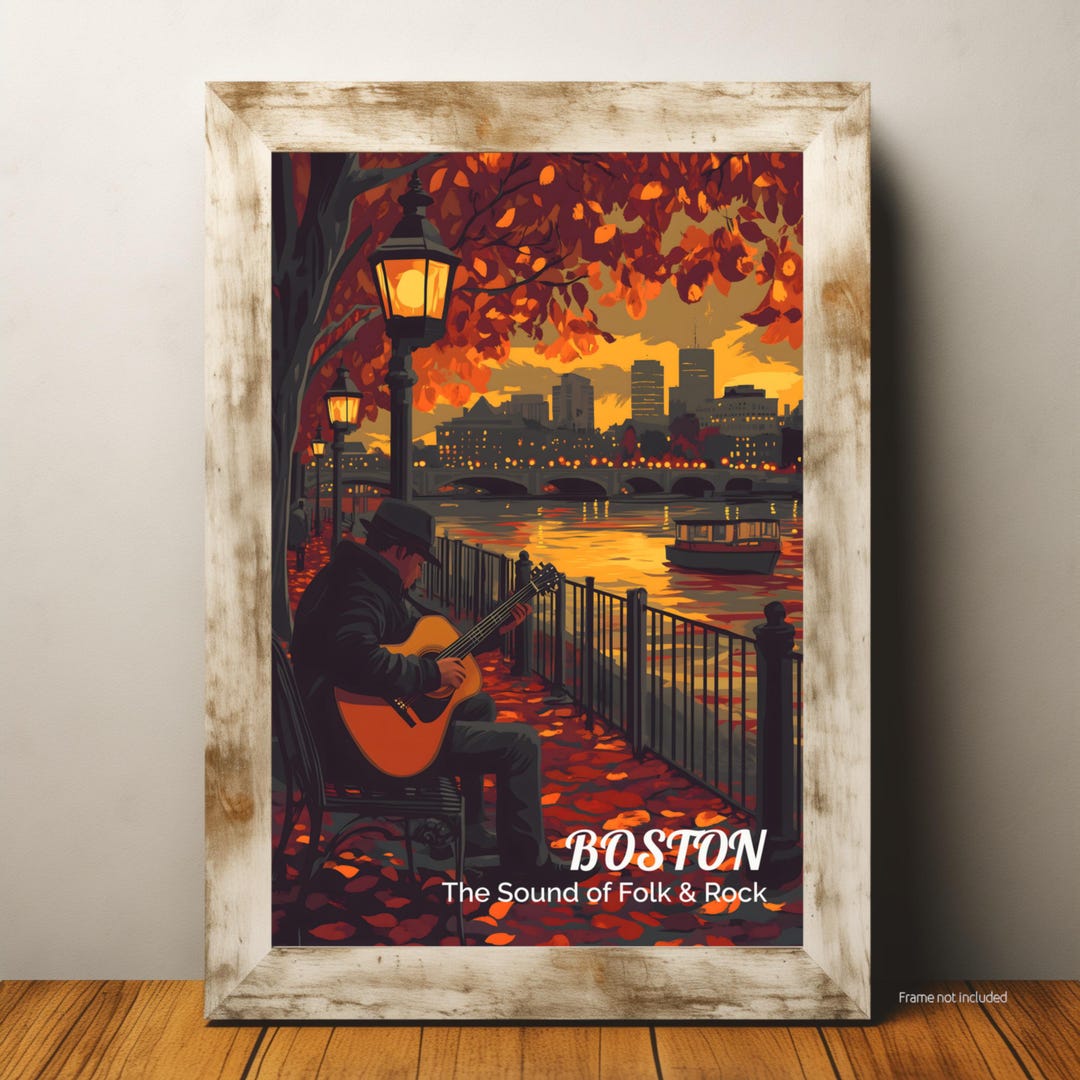 Boston Folk Music Poster, James Northfield Style Travel Art, Vintage ...