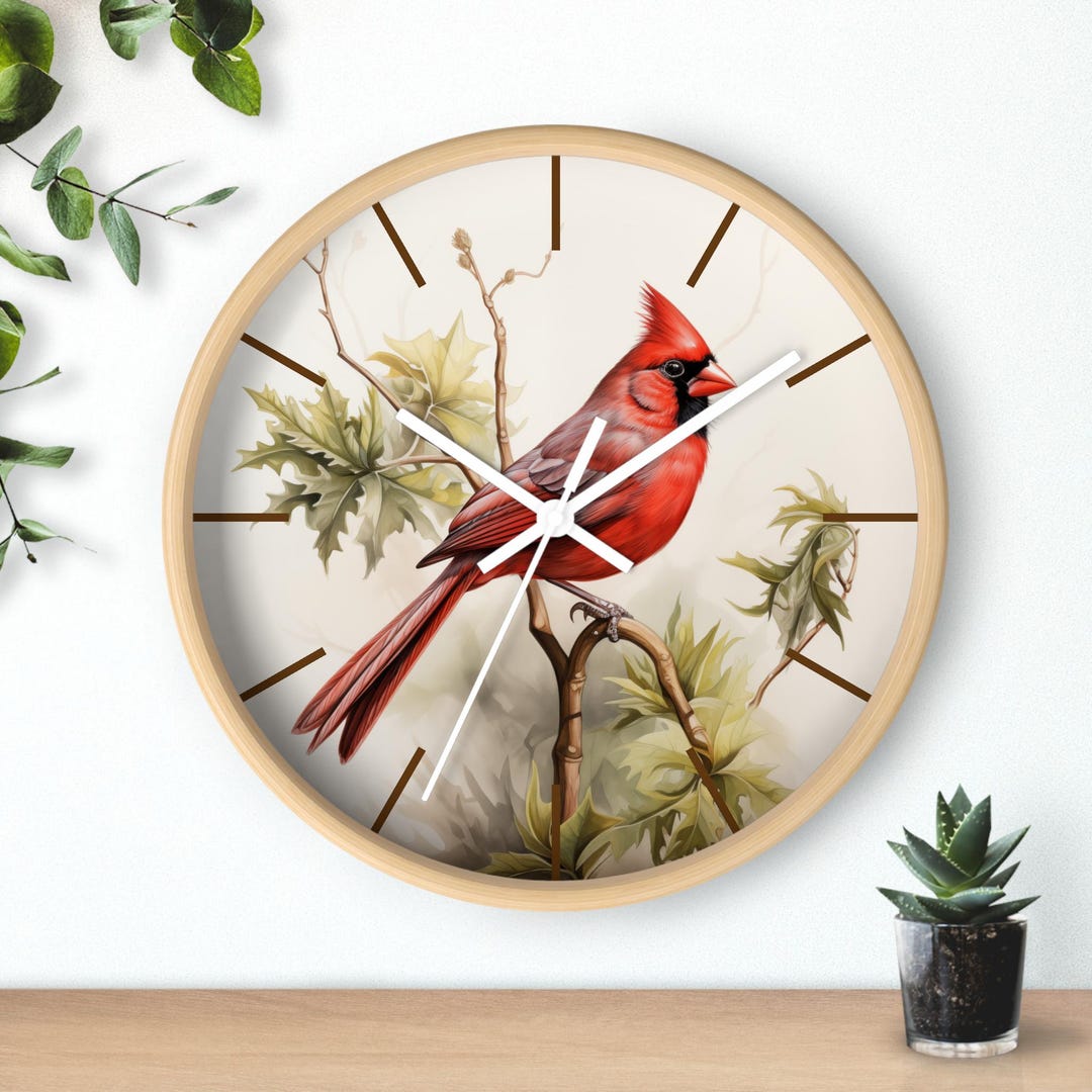 Cardinal Bird Wall Clock Symbol of Joy and Good Fortune Nature Inspired ...