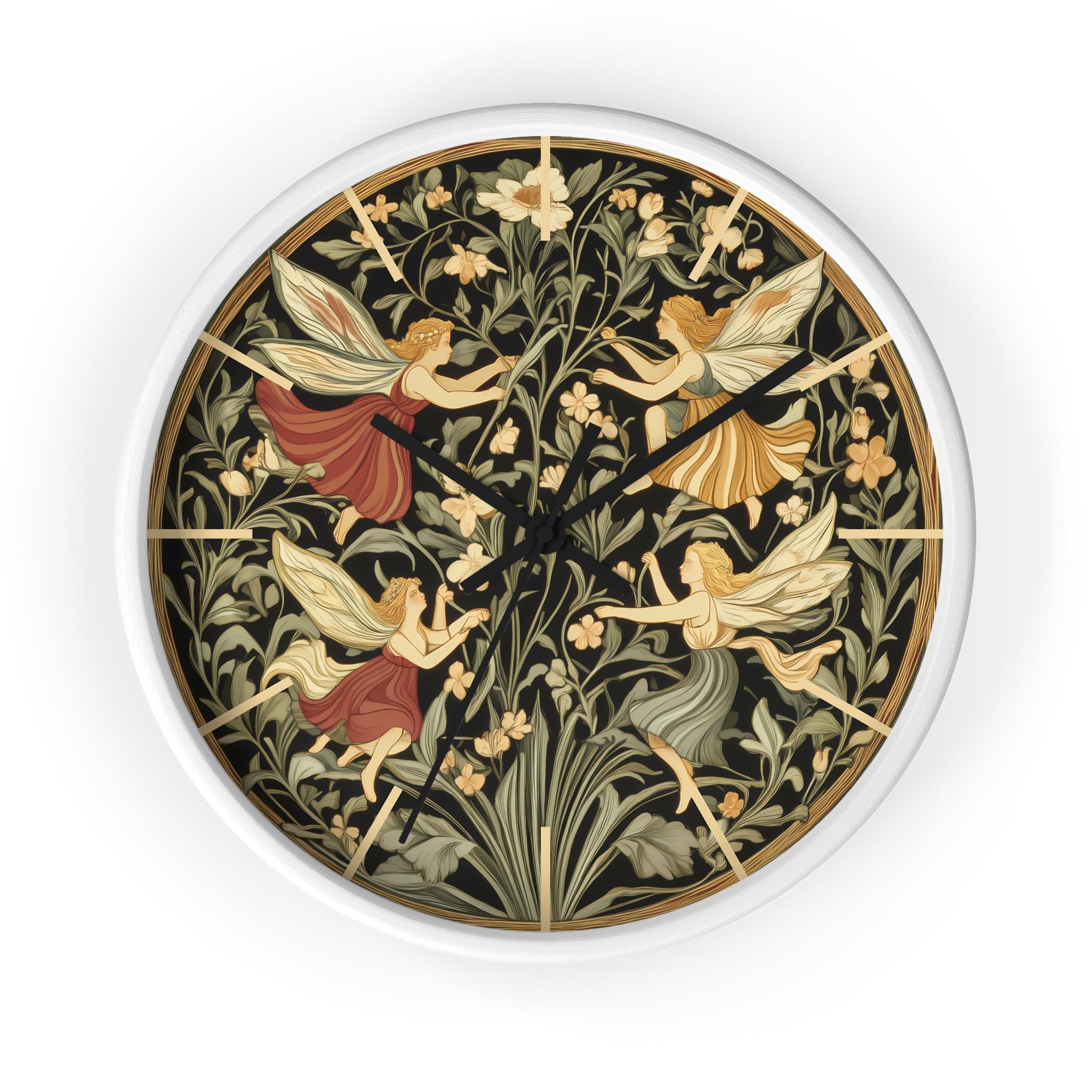 Vintage Fairy Wall Clock With Floral Illustration, Enchanting Art ...