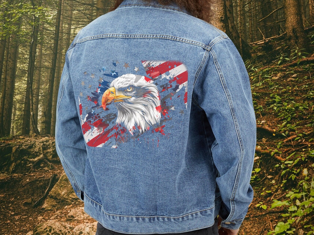 One-of-a-kind Denim Jacket With Bald Eagle and American Flag Design - Etsy