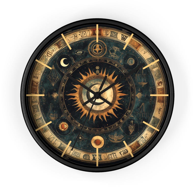 Alchemist's Wall Clock, Alchemical Symbols, Sun and Crescent Moon ...